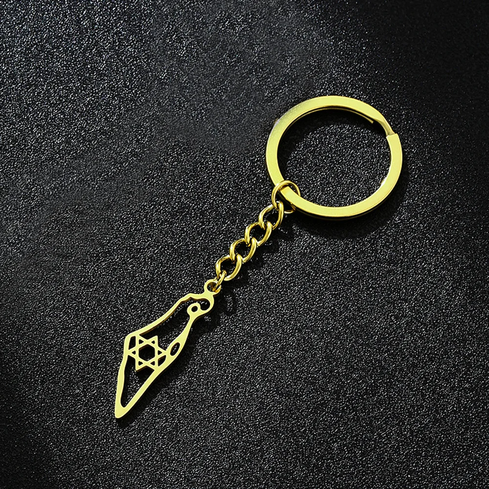 Hollow Israel Map Hexagram Star Stainless Steel City Hometown Key Chain ...