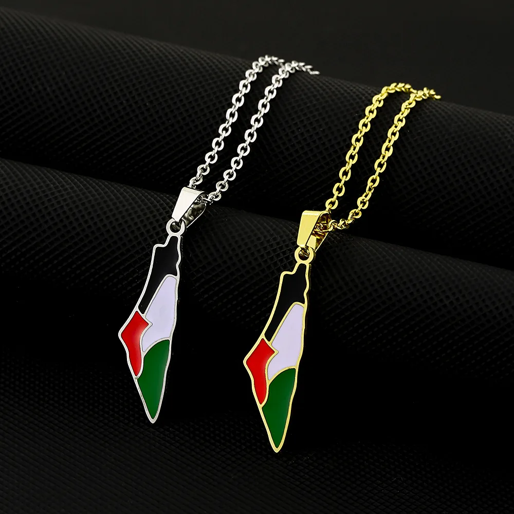 Palestine-Israel Map Pendant Necklace Stainless Steel Link Chain Gold ...