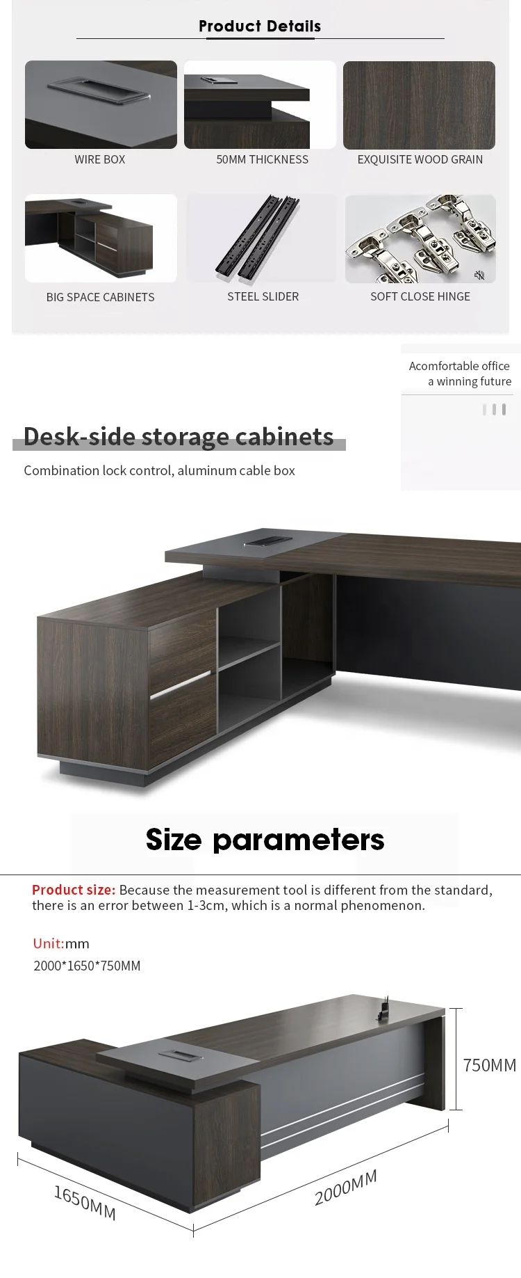 Modern Luxury Office Furniture Ceo Boss Executive Mdf Computer Table L ...