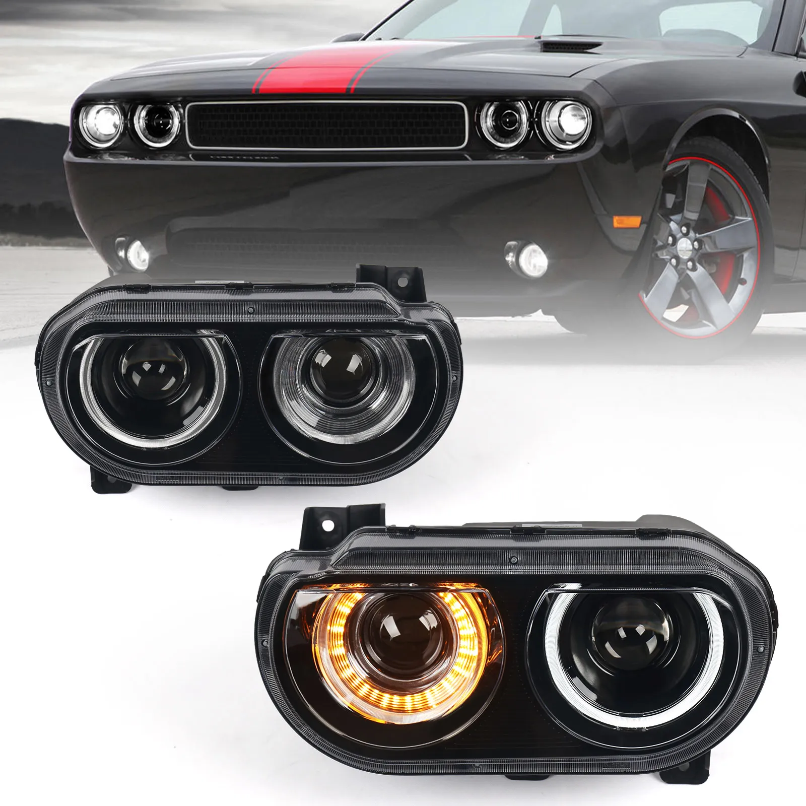 Retrofit and Upgrade Headlights Black Headlight Assembly for 09-14 ...