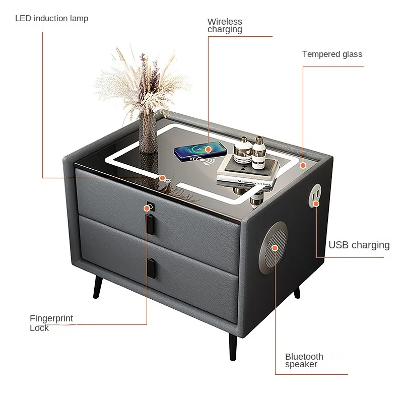 Ts Smart Wireless Charging Bedside Table Simple And Leather Bedside ...
