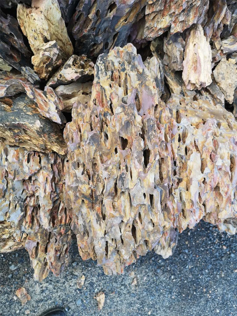 8-25cm Brown and Red and Yellow Dragon Bone Stone for Aquarium