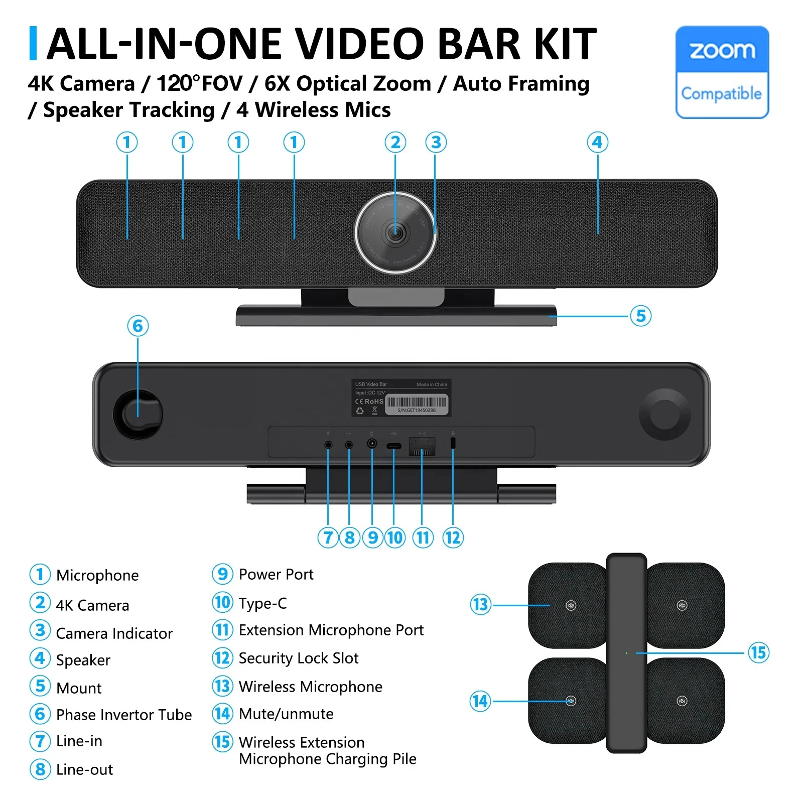 4K Video Conference Camera,All in One Camera with Mic Speaker, Real ...
