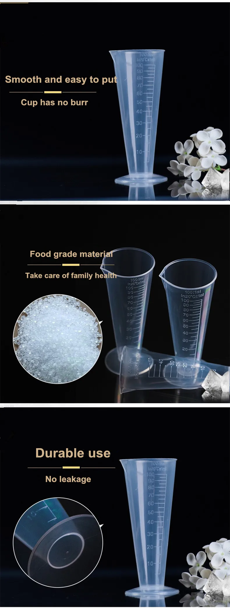 Haiju 100ml Transparent Plastic Cone Measuring Cup With Scale Graduated ...