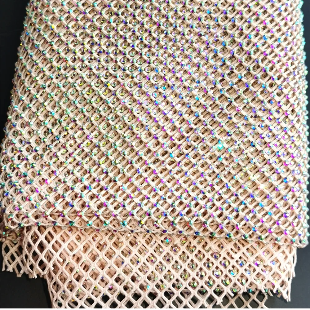 S155 High Quality Design Rhinestones Fabric Mesh Elastic Stretch Hotfix ...