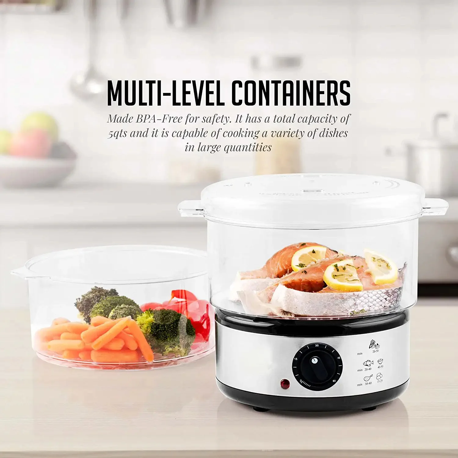 Electric Mini Stainless Steel 2 Tier Food Steamer,5 Quart,400 Watts ...