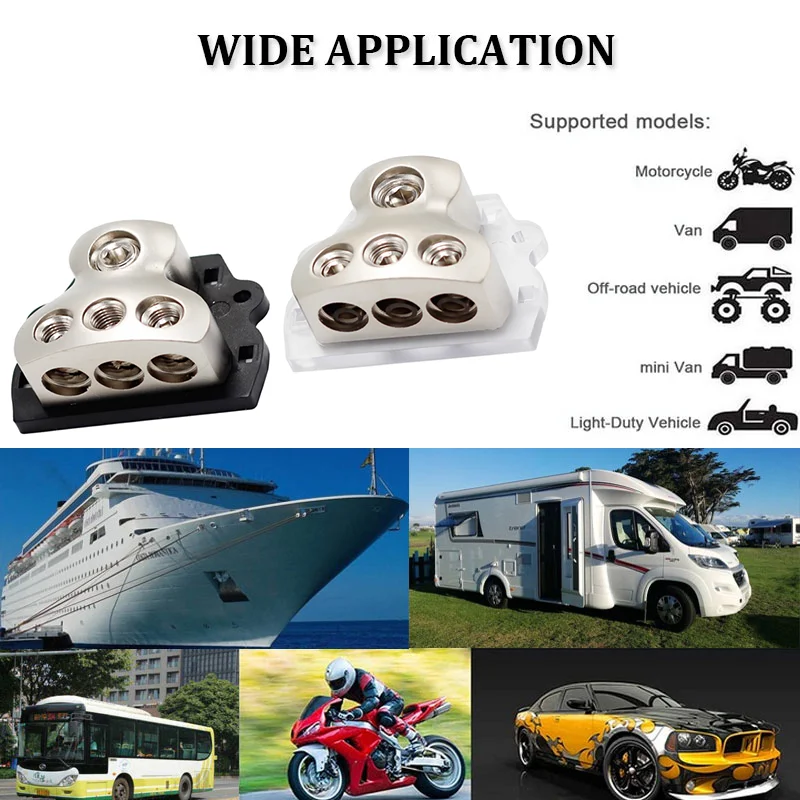 Car 3 Way Power Distribution Block 1x 0 Gauge In / 3x 4 Gauge Out Amp ...