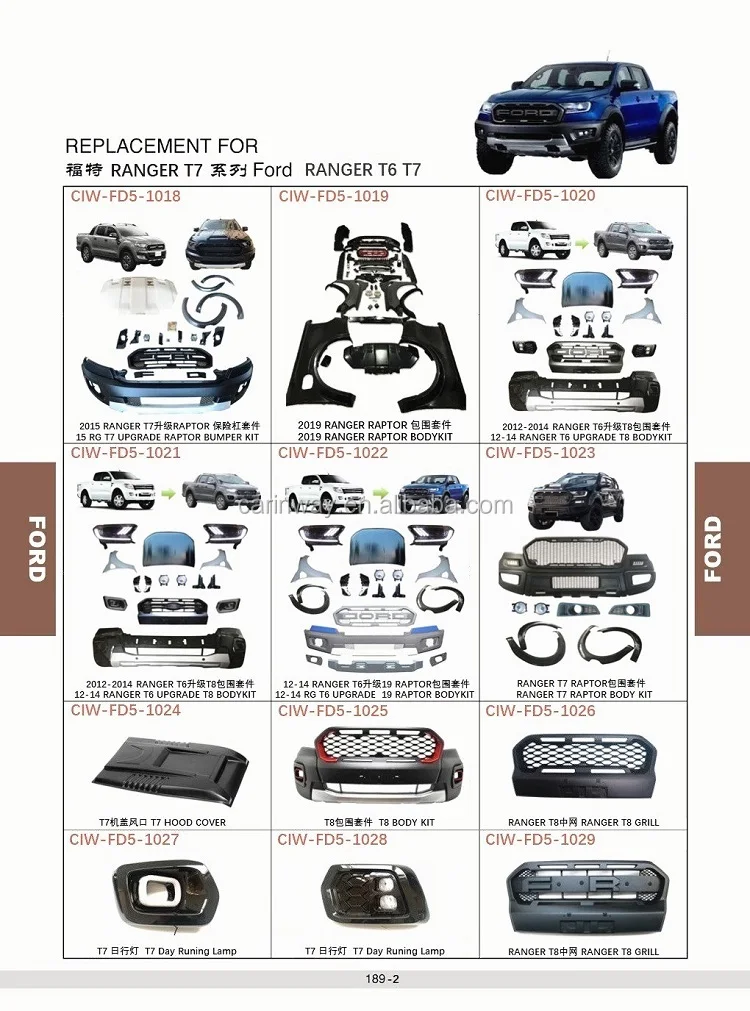 Wholesales 4x4 Body Kit Upgrade Ranger T7 To T8 Car Accessories Front ...