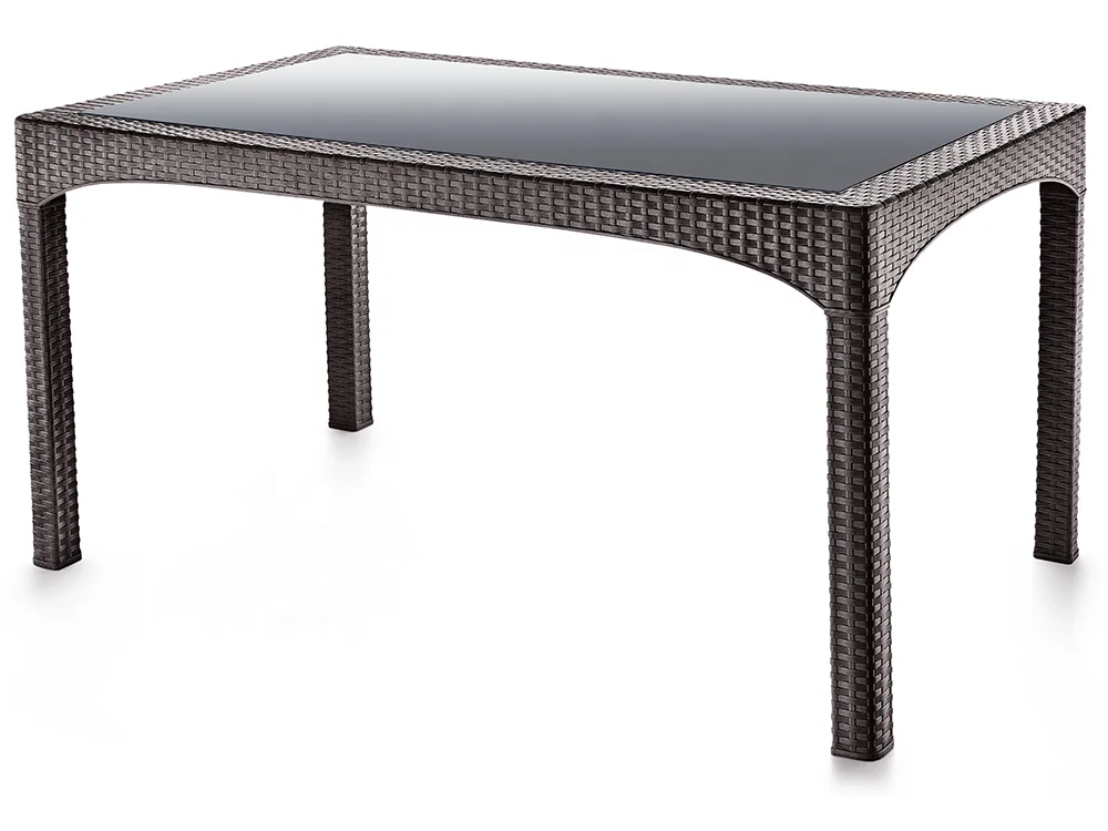 Plastic Rattan Furniture Rattan Table With (tempered) Glass For Garden ...