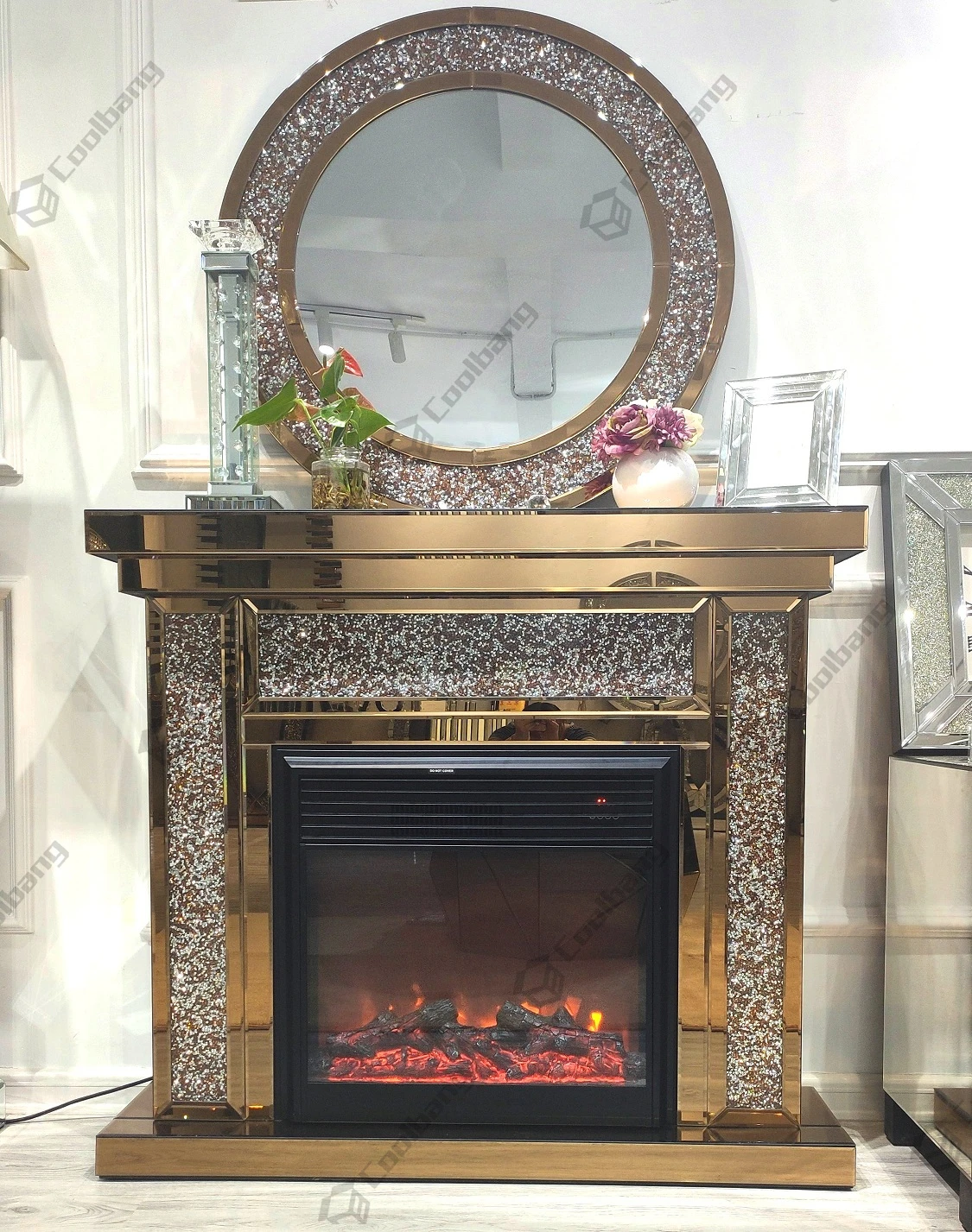 Modern Living Room Furniture Crushed Diamond Electric Mirrored ...