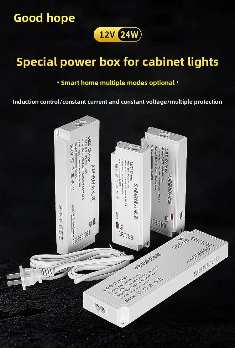 Ultra-thin 24V LED Cabinet Light Power Supply - 90% Efficient