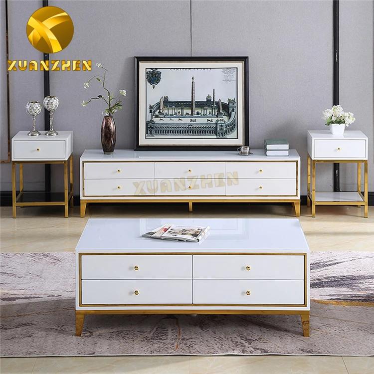 Gold Metal TV Table with Black Wood Cabinets - Modern TV Stands