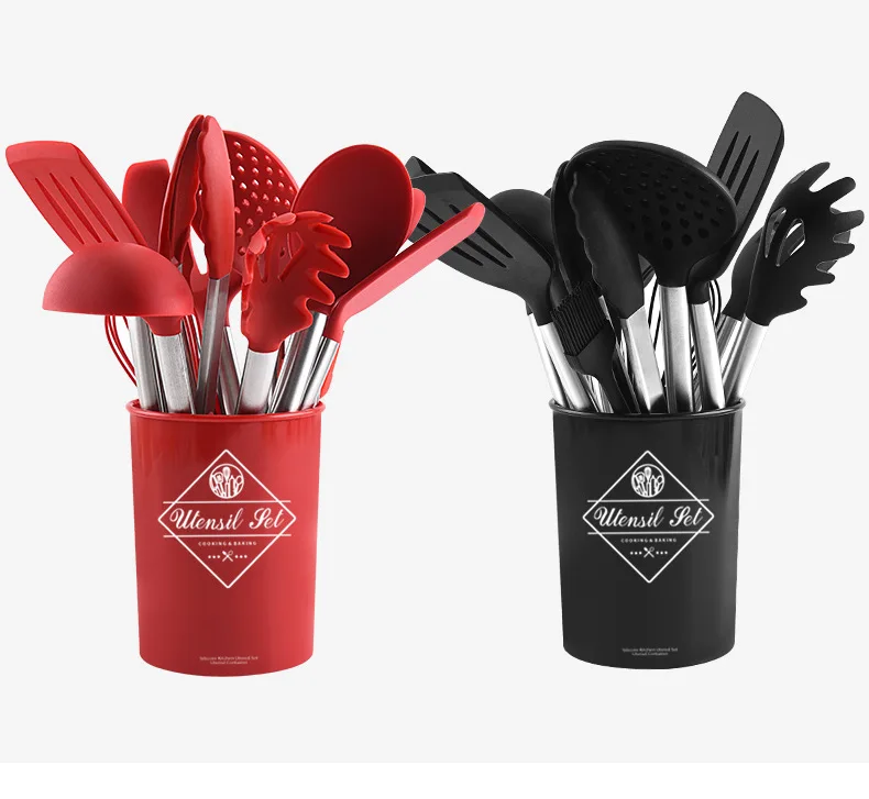 Silicone Cooking Utensil Kitchen Set 13 Pieces Rubber Utensil Tool with ...