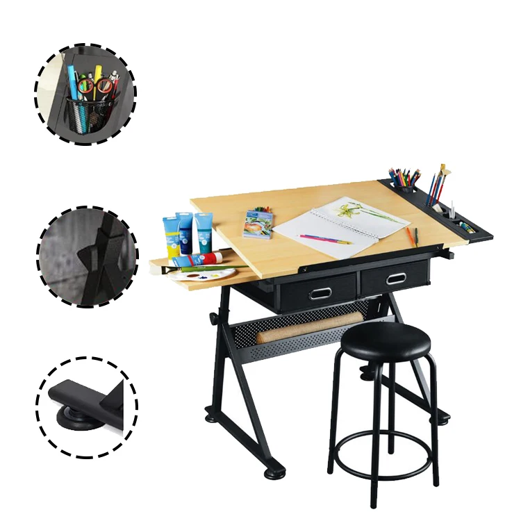 Adjustable Height Wooden Engineering Drawing Table