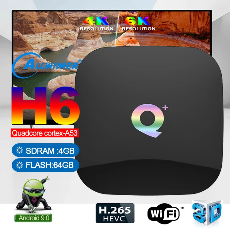 Real 6K TV Box Q Plus Quad Core 4GB RAM 32GB ROM Android 9.0