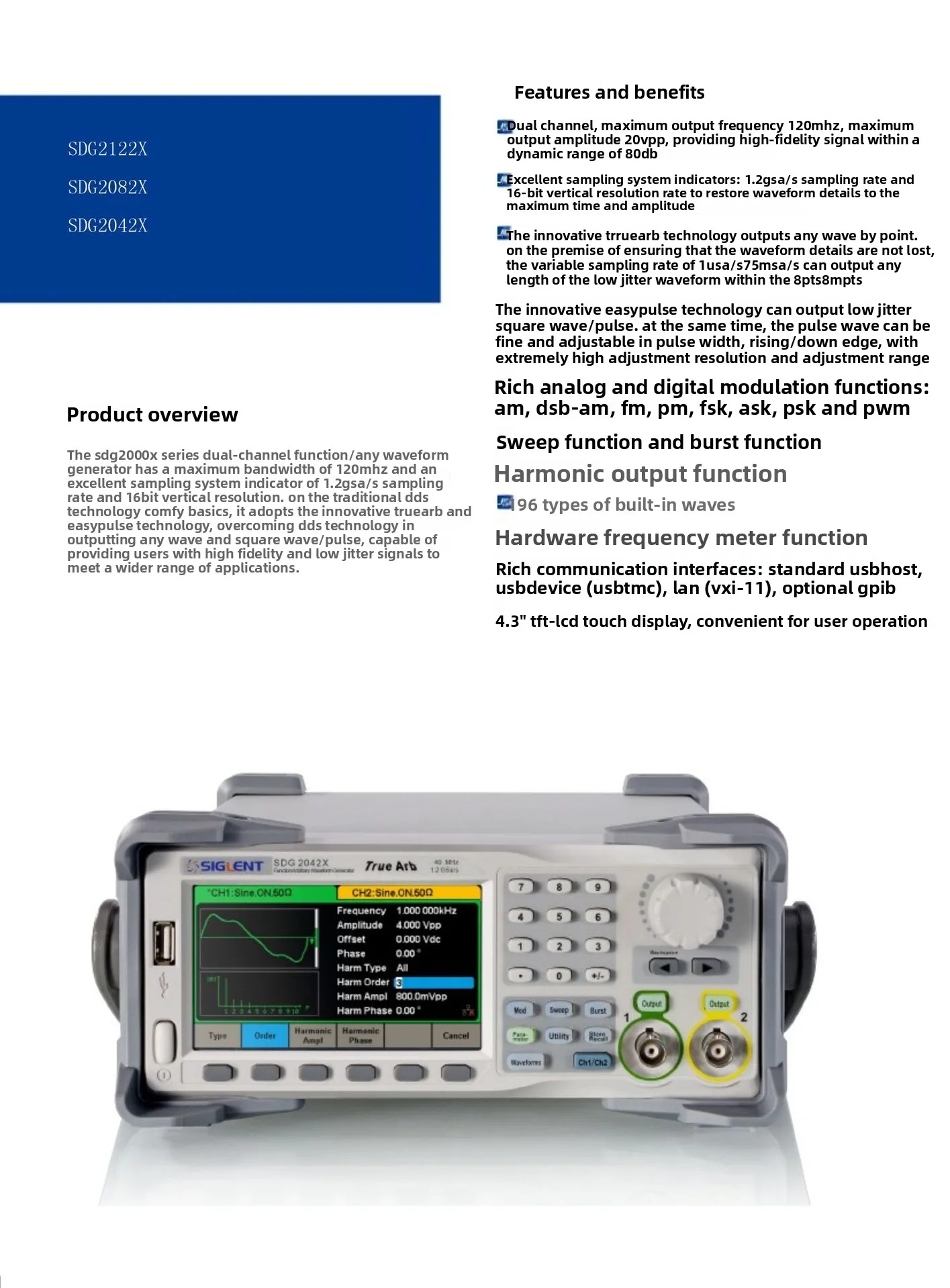 Siglent SDG2122X Dual Channel 120MHz Function Arbitrary Waveform Signal ...