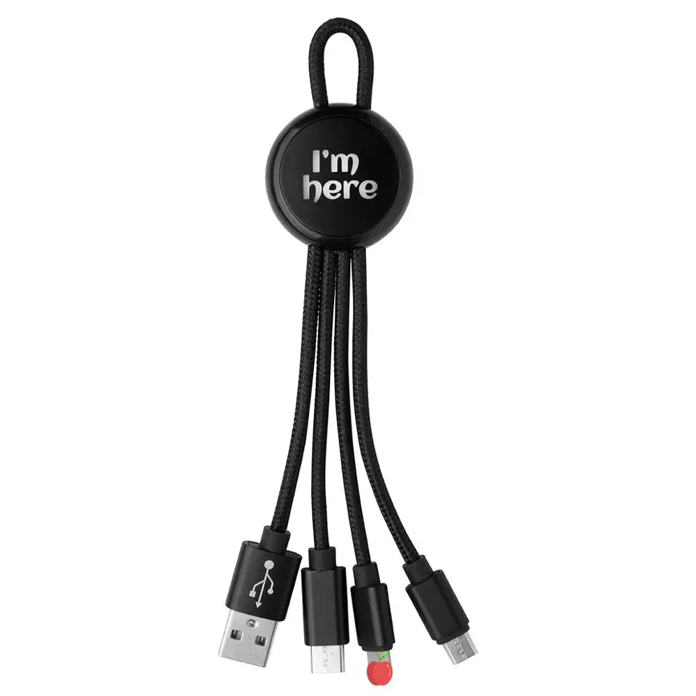 3 in 1 OEM round and TV shape charging data cable charger keychain with ...