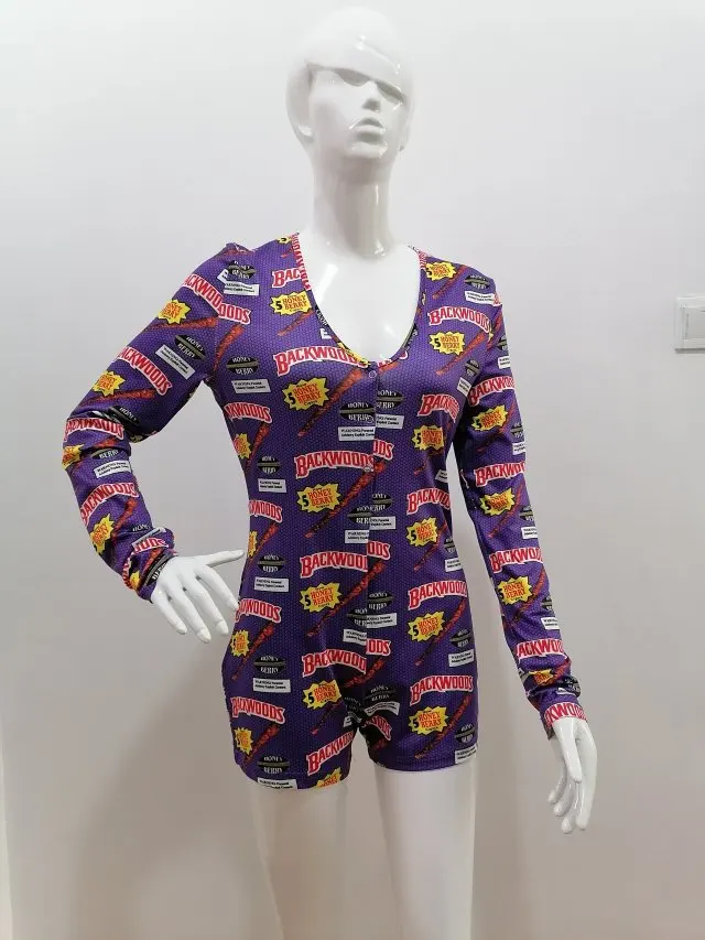 Custom Print Women Onesie Sexy Long Sleeve Adult Romper Onesie For