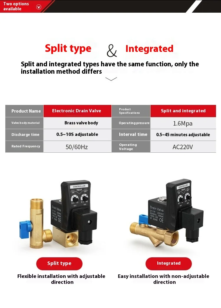 Automatic Electronic Drain Valve D24Vac Timing Solenoid Opt-A Split Opt ...