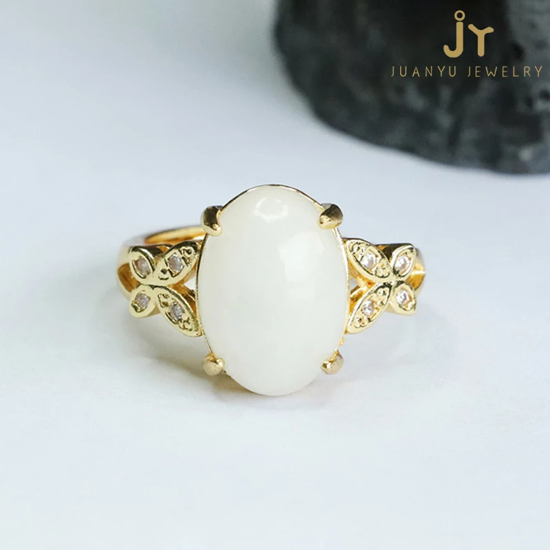 Gold Plated Real Stone Rings Natural High Quality Hetian Jade Rings ...