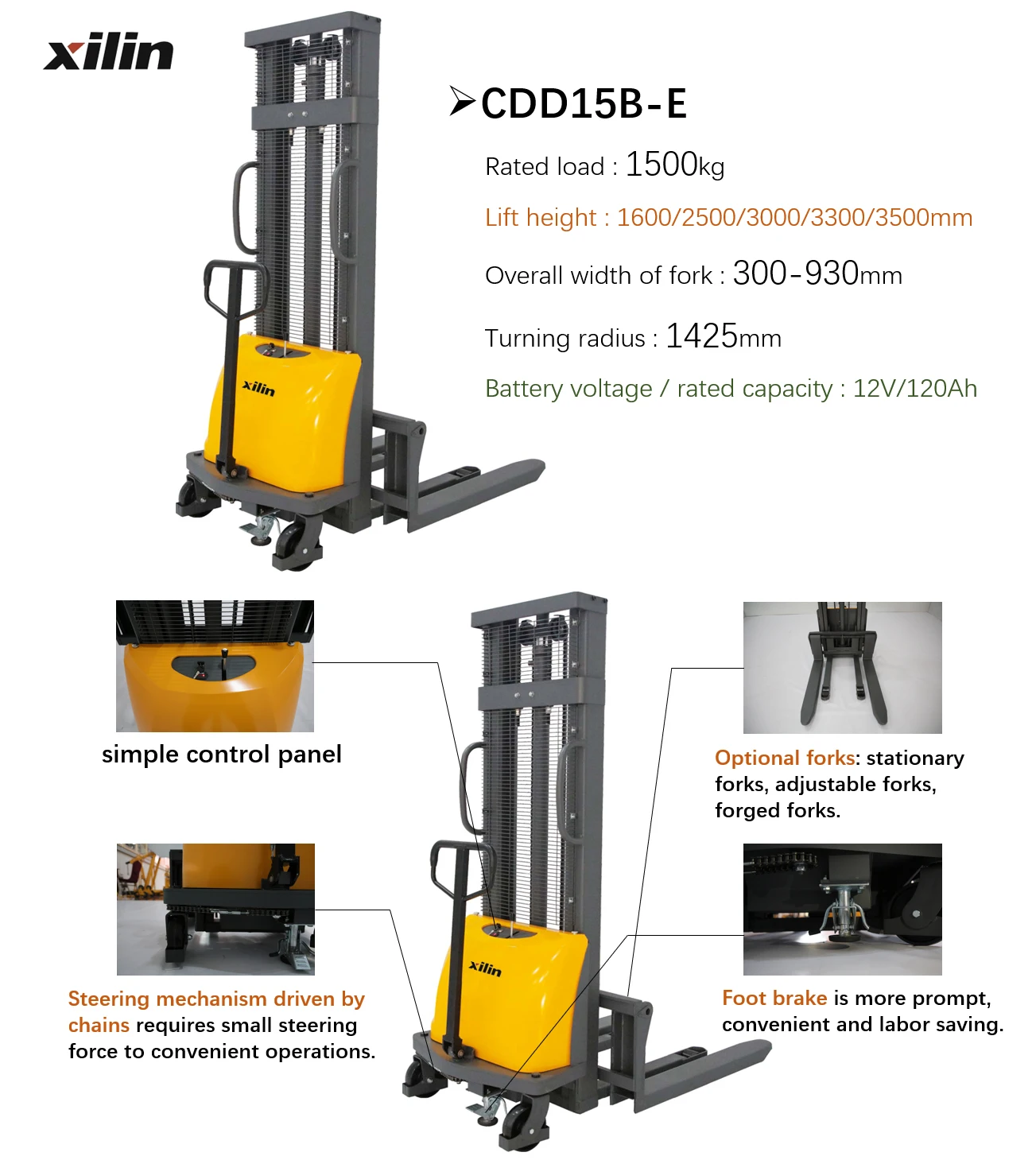 Xilin Large Storage Battery Stacke 1.5T/1500Kg 3.5M Mini Waike Semi ...
