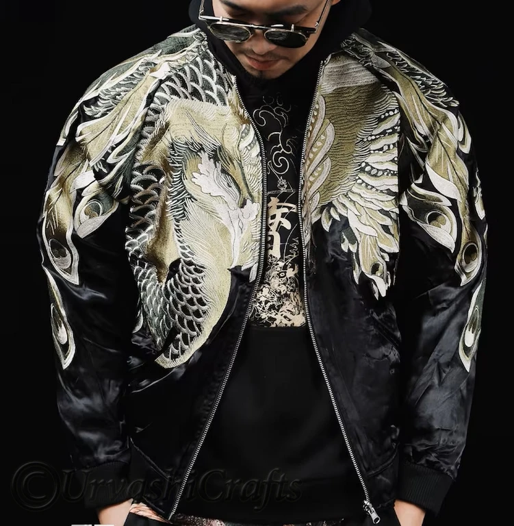 Custom Sakura Embroidery White Tiger Reversible Sukajan