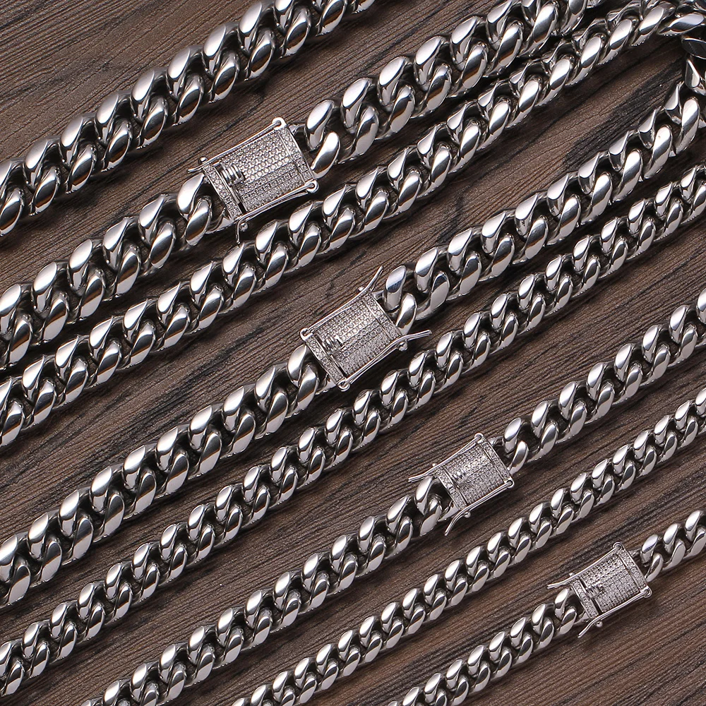 BC001 8mm 10mm 12mm 14mm Stainless Steel Cuban Chain Necklace with ...