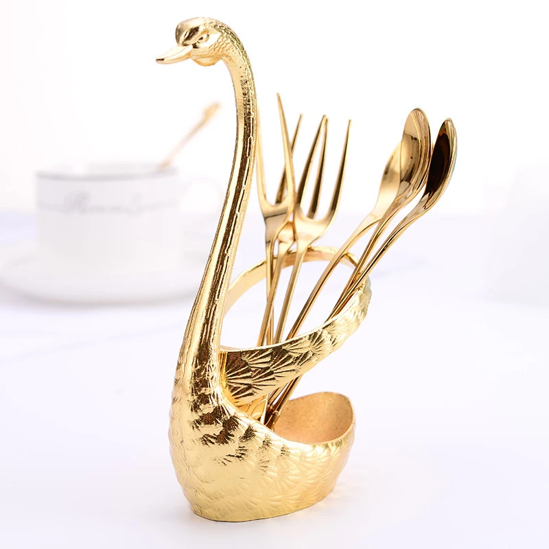 Creative Reusable Cutlery Zinc Alloy Swan Cutlery Set Dessert Fruit ...