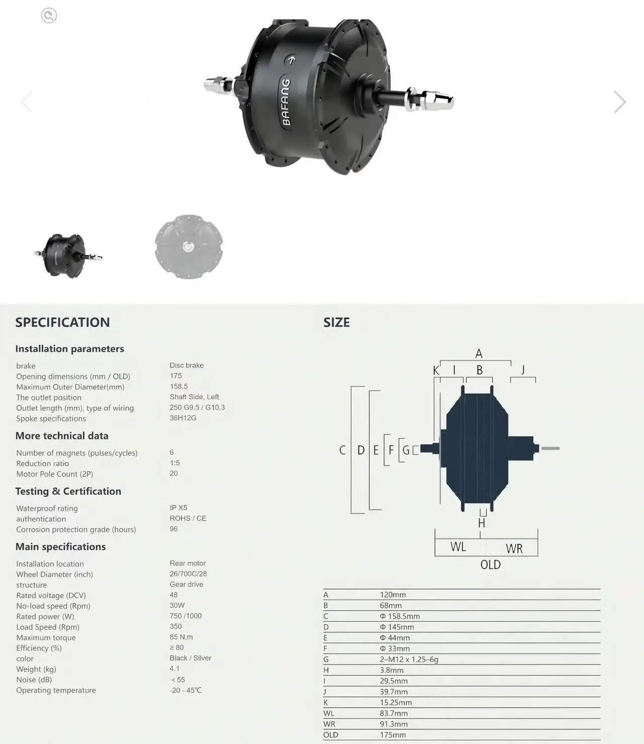 Bafang 48v 750w Fat Hub Motor G060 for Electric Snow Bikes