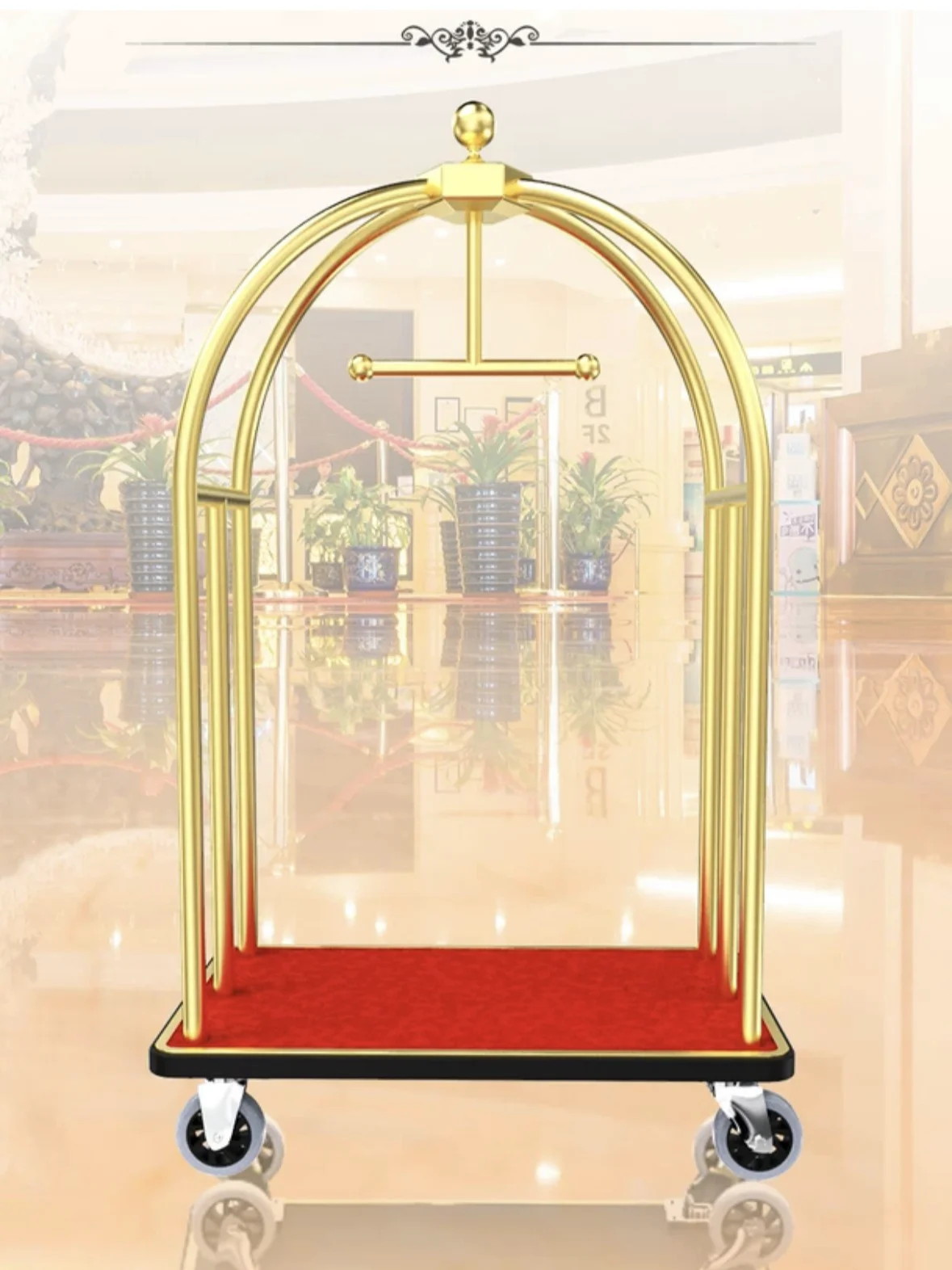 Hotel Luxury Crown Foldable Bellboy Cart Rack Concierge Birdcage Barrow ...