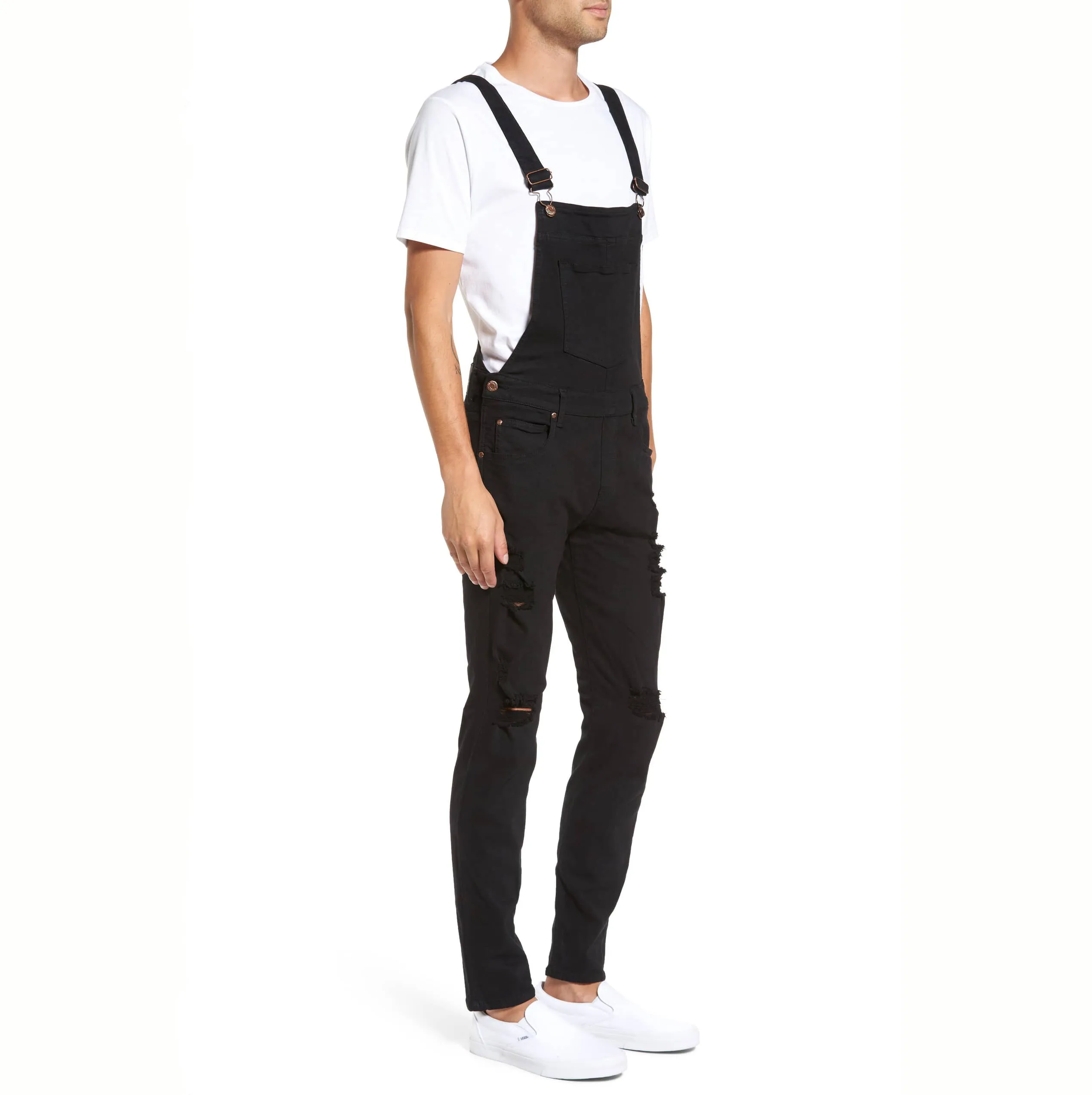 Men Black Overalls Denim European Utility Fashion Stretch Dungarees For ...