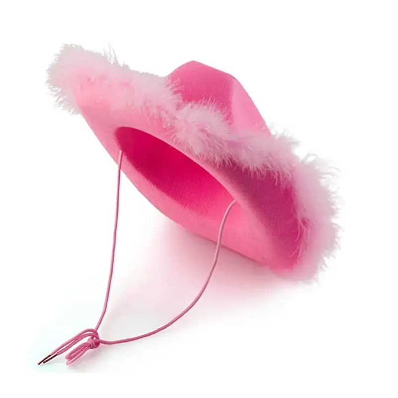 Pink Boa Cowboy Hat Beach Pink Feather Edge Cowgirl Hats Rolled Fedora ...