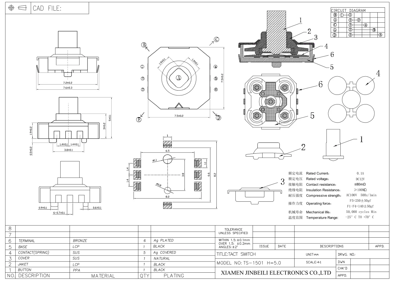 TS-1501 Tactile Switch - 5 Way Navigation Solution