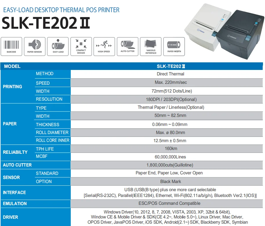3 Inch Desktop Direct Thermal POS Printer SLK-TE202 II