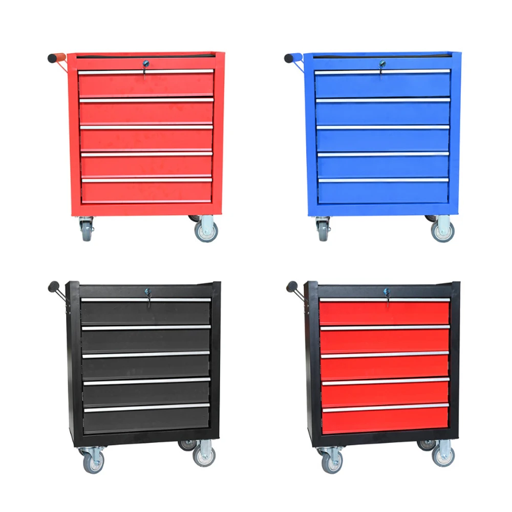 5 Drawers Lockable Heavy-Duty Steel Tool Cart Trolley with Socket ...