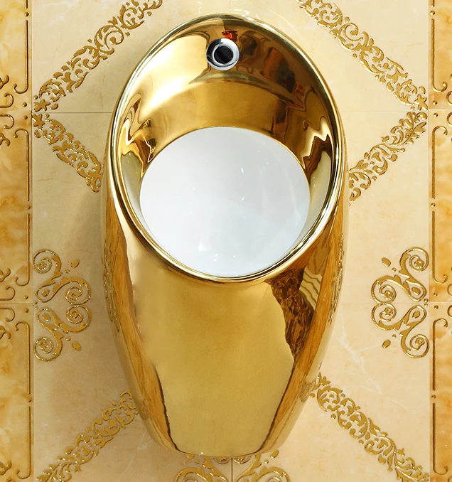 Luxury Hotel Urine Sanitary Wares Ceramic Auto Flushing Gold Wall ...