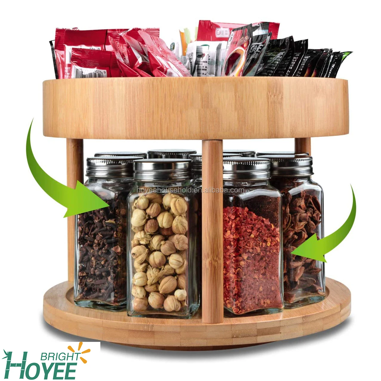 2-tier Bamboo Spinning Spice Rack - Sustainable & Versatile