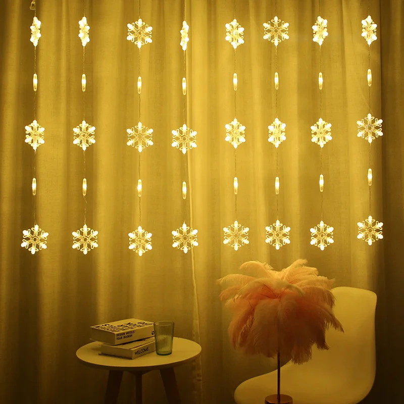 Snowflake Shape Window Curtain String Light Christmas Fairy Led Curtain ...