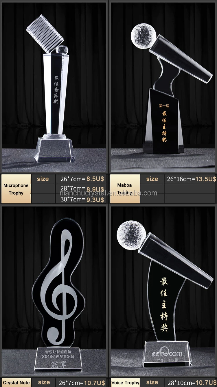 Cheap Wholesale Metal Glass Microphone Awards Crystal Music Trophy for ...