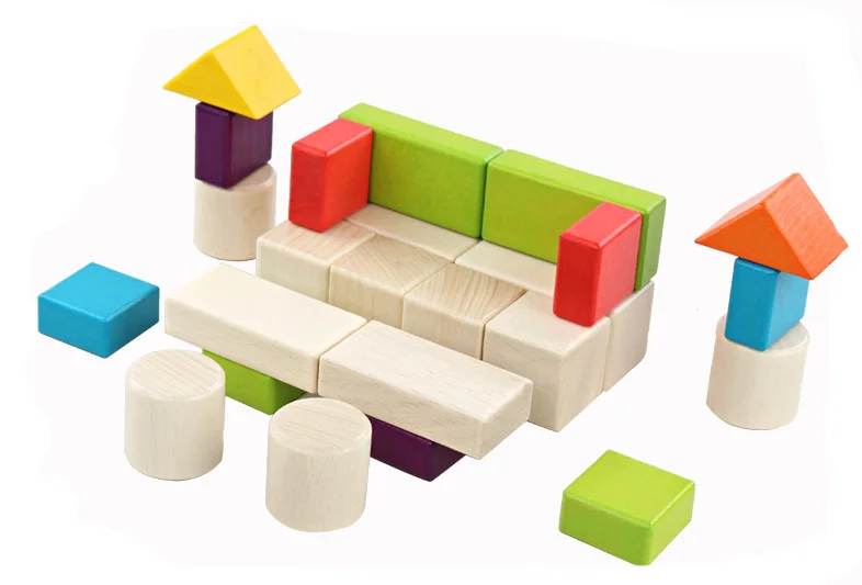 Educational Toy Natural Solid Wooden Blocks Set Sorting Developmental ...