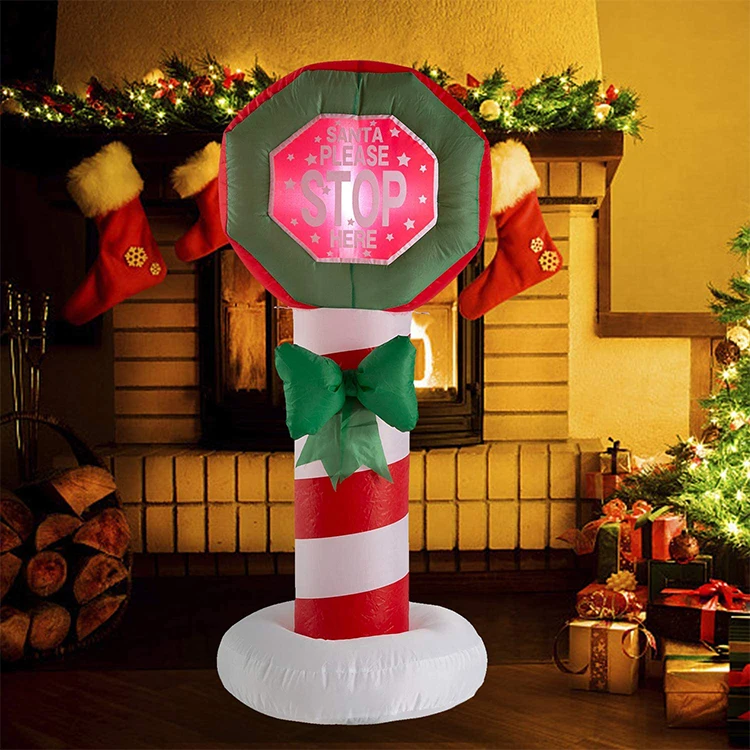 Blow Up Outdoor Yard Garden Christmas Inflatable Lighted Santa Stop ...