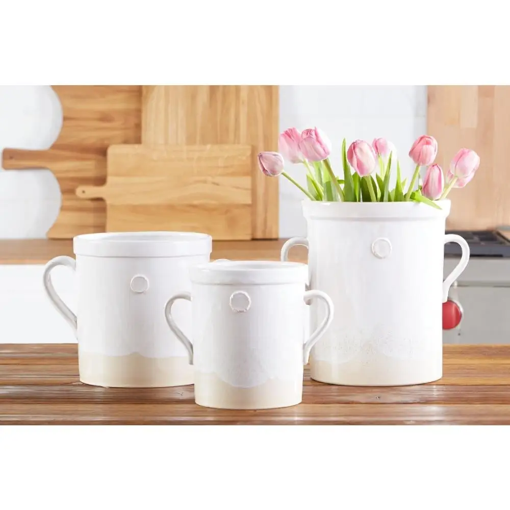 Modern Classic White Ceramic Utensil Crock Utensil Holder With Handles ...