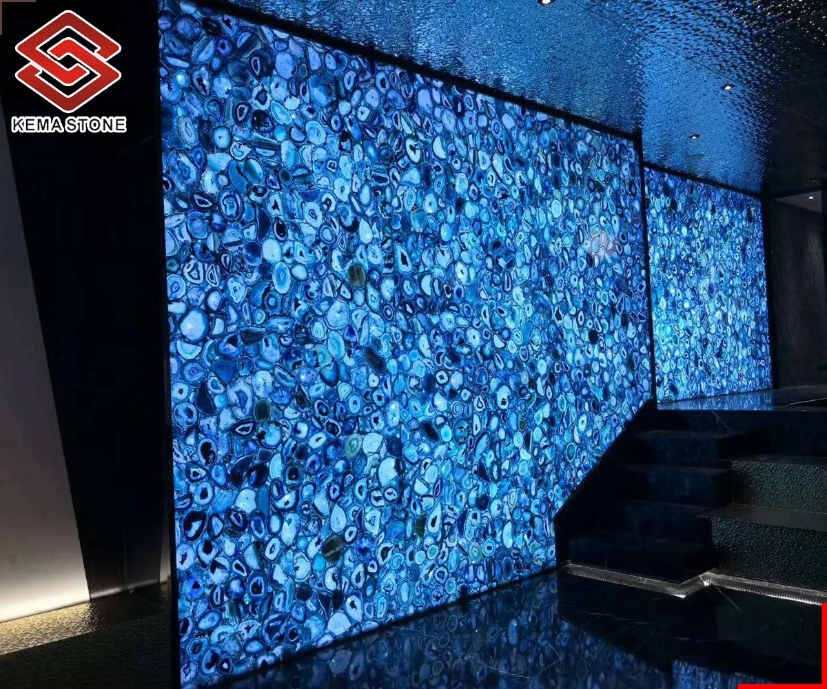 Wholesale Large Translucent Natural Blue Agate Stone Slabs