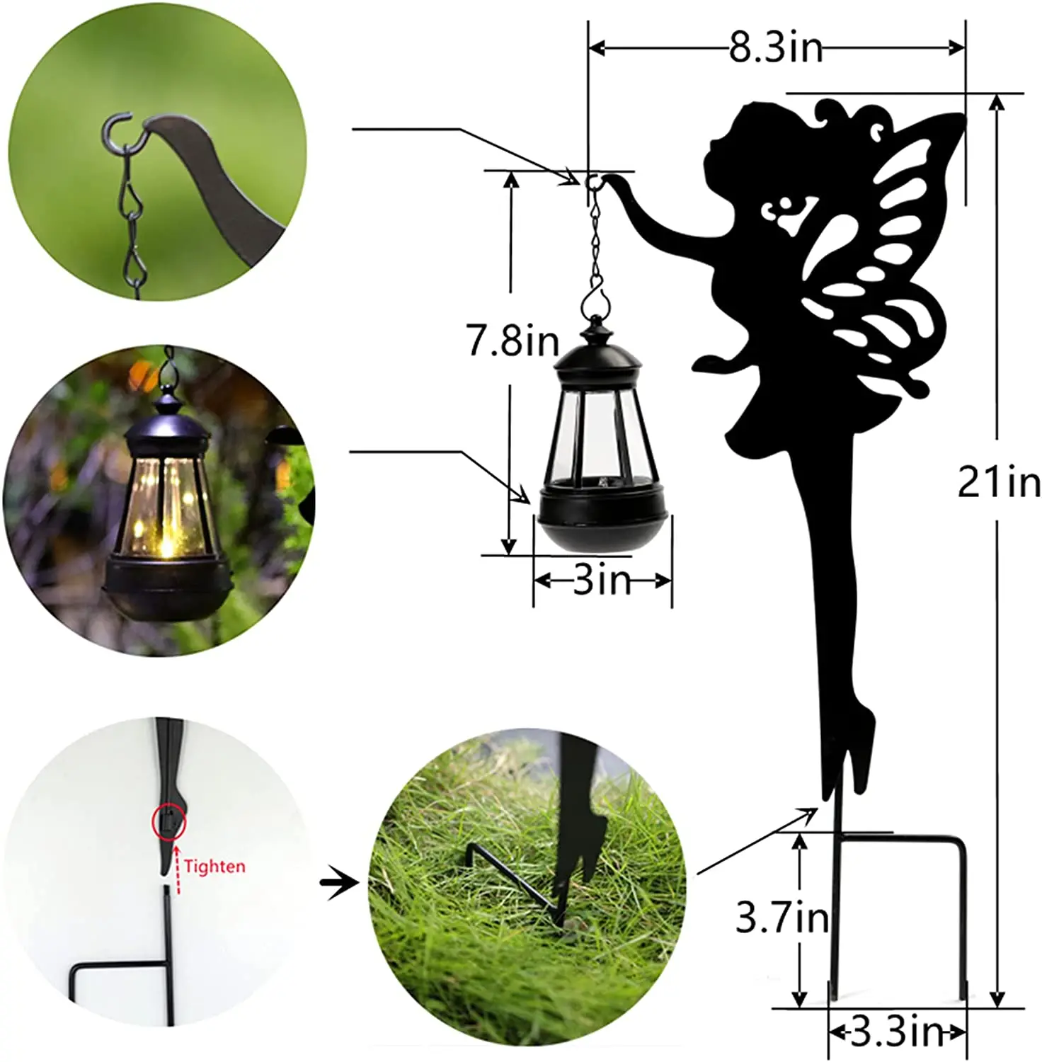 Solar Powered Solar Lighted Waterproof Weather Resistant Metal Fairy ...