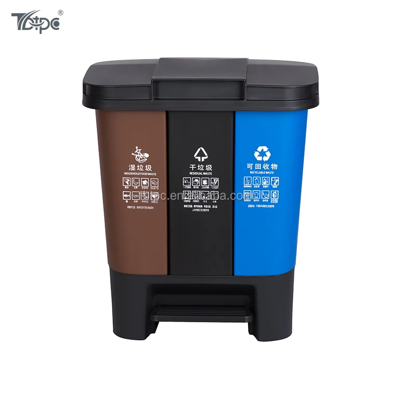 3 Compartment Plastic Garbage Bin - Efficient Recycling