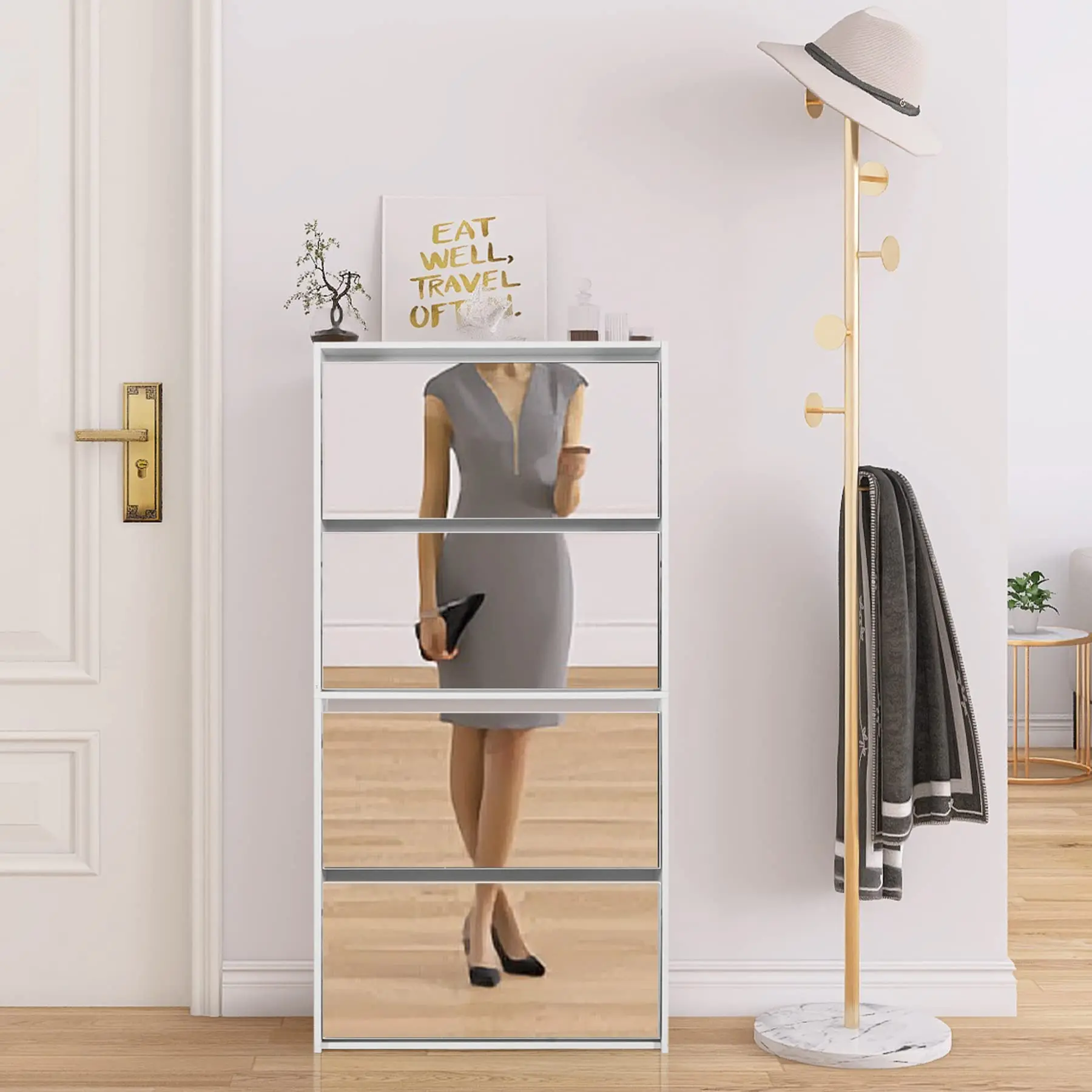 Modern Design Large Capacity Mirror Shoe Rack Storage Organizer With 4 ...