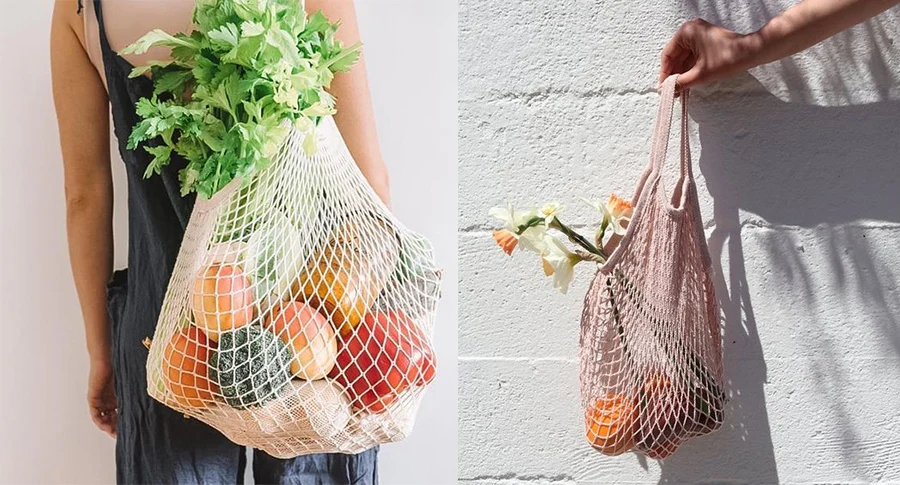 Eco Friendly Food Grade Reusable Grocery Net Bags Cotton Shopping Mesh ...
