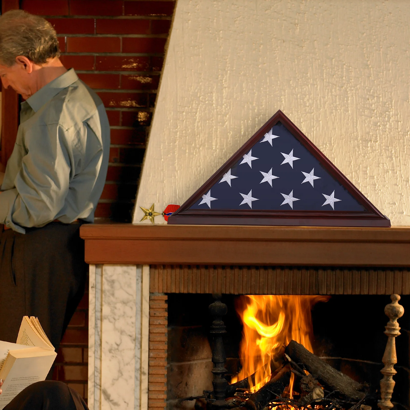 Triangle Solid Wood Flag Display Case - Military Shadow Box