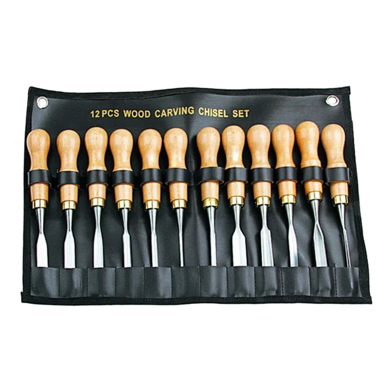12Pcs Carbon Steel Wood Carving Chisel Working Carpentry Chisel Set ...