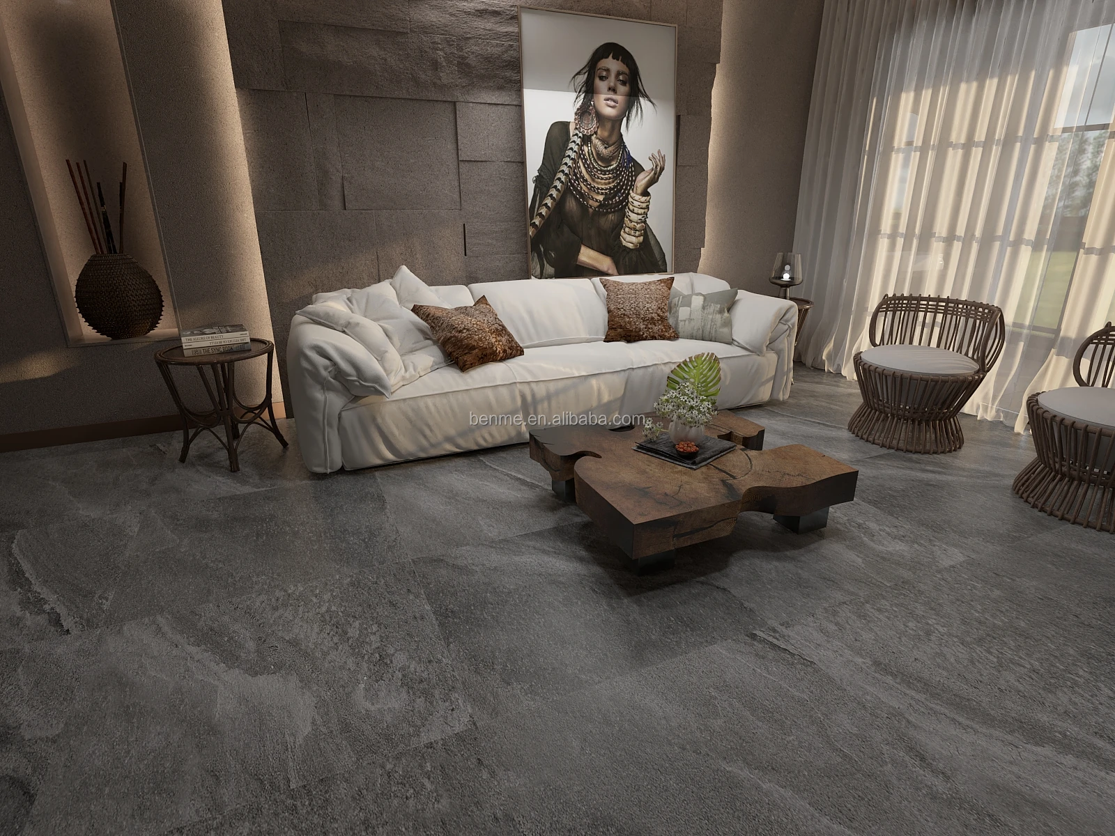 60x120cm Grey Matte Surface Porcelain Rustic Tile - Non-slip